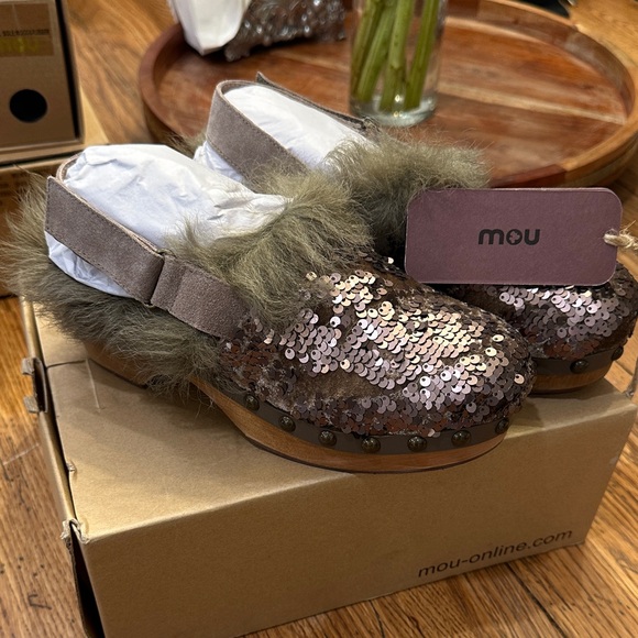 Mou | Shoes | Mou Glittering Sequin And Fur Clogs | Poshmark